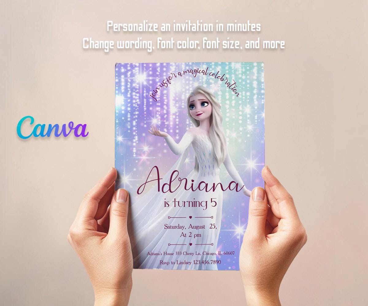 Princess Elsa Invite, Frozen Anna Invite Template, Girl Birthday ...