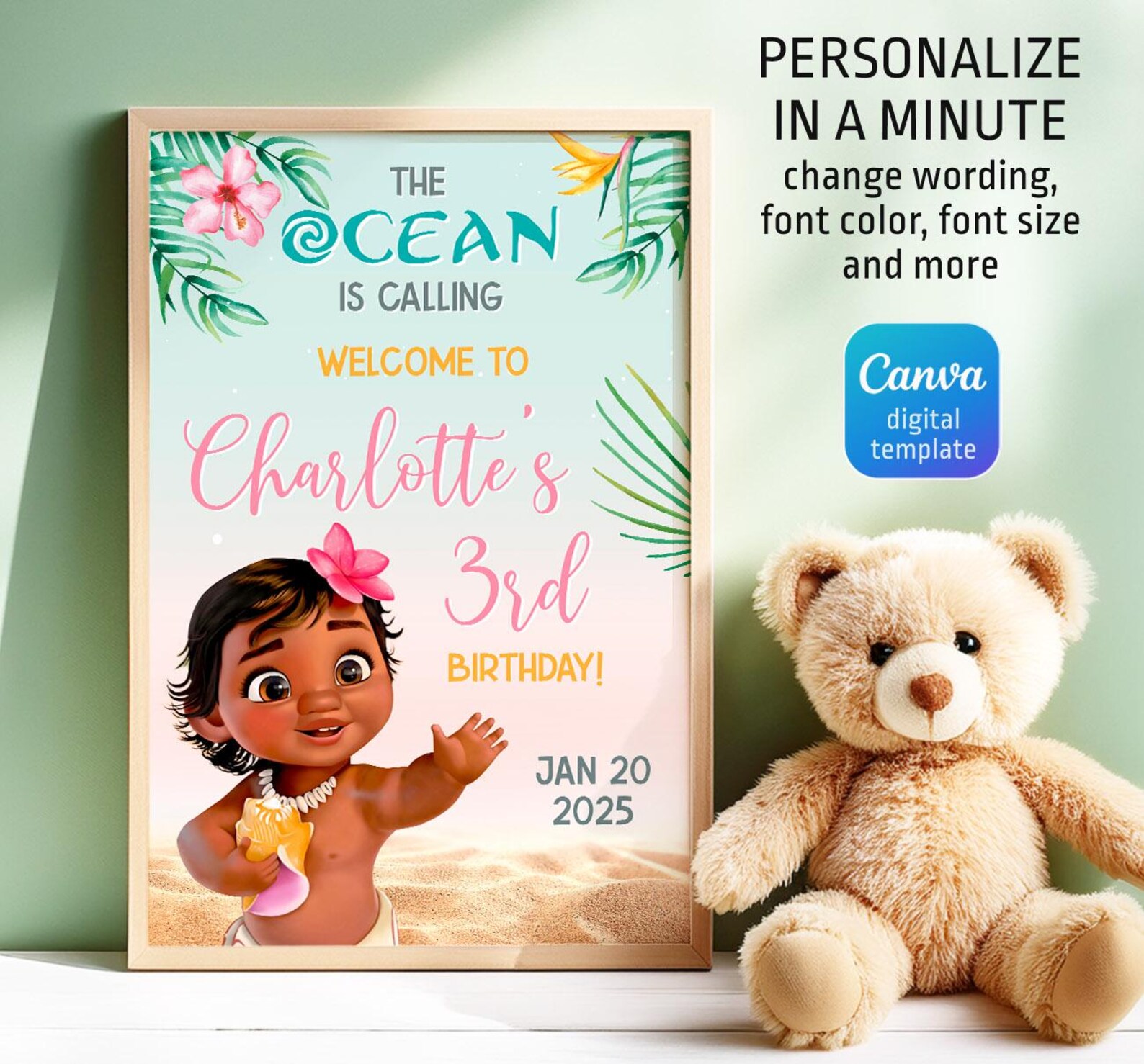 Moana Welcome Sign Template, Printable Birthday Party Hawaii Luau ...