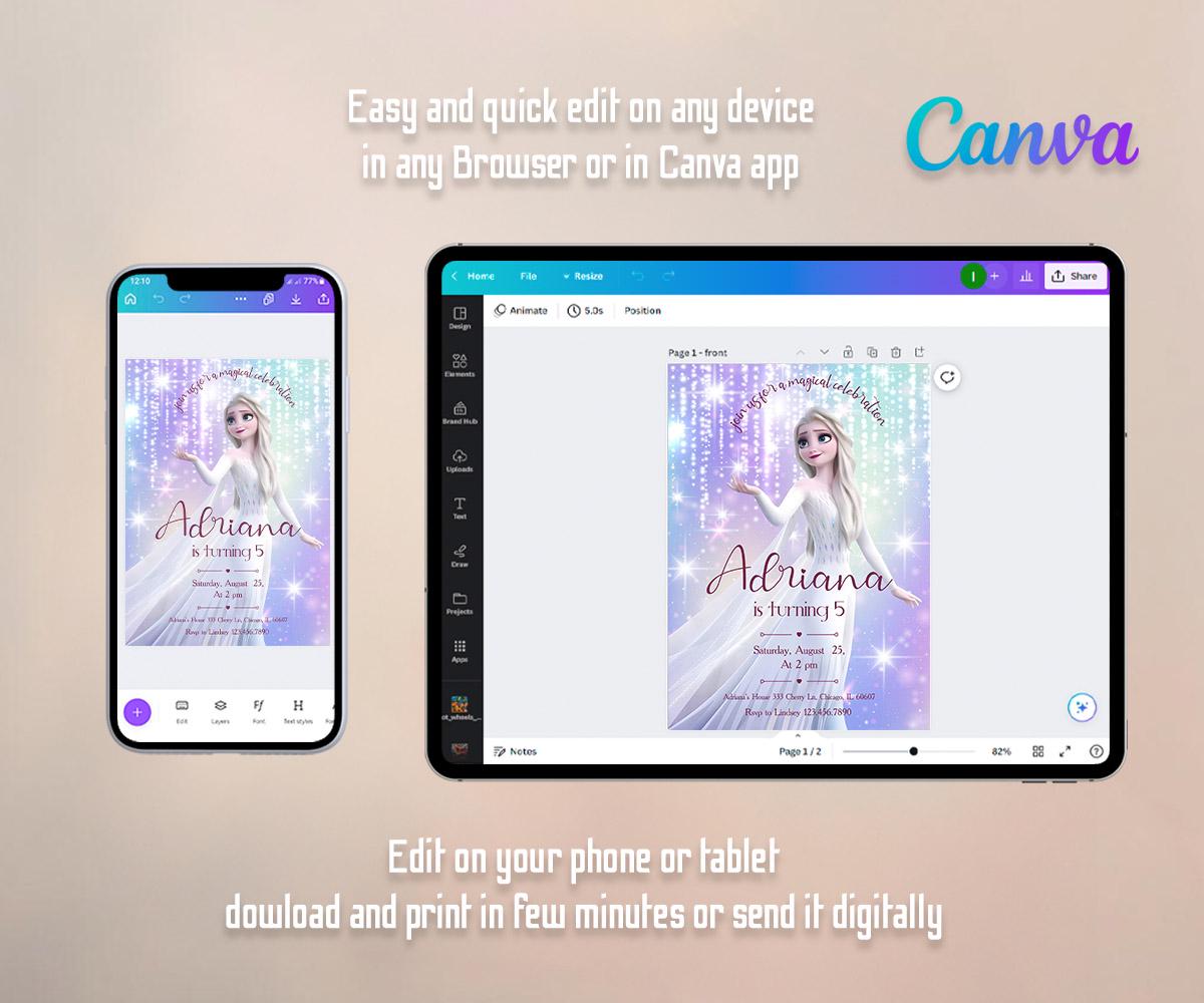 Princess Elsa Invite, Frozen Anna Invite Template, Girl Birthday ...