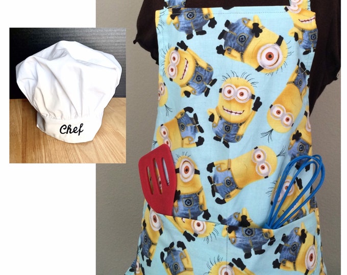 MINIONS - Child's Reversible Chef Apron With Pockets & Optional Chef ...