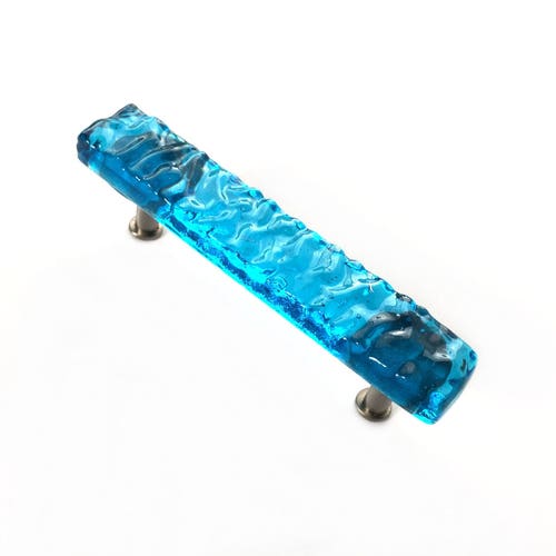 Turquoise Wave Opaque Beachy Drawer Pull Glass Kitchen or - Etsy