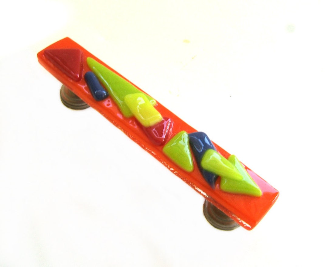 Fun and Funky Bright Orange Multi Colored Glass Pull Handle. Fun ...