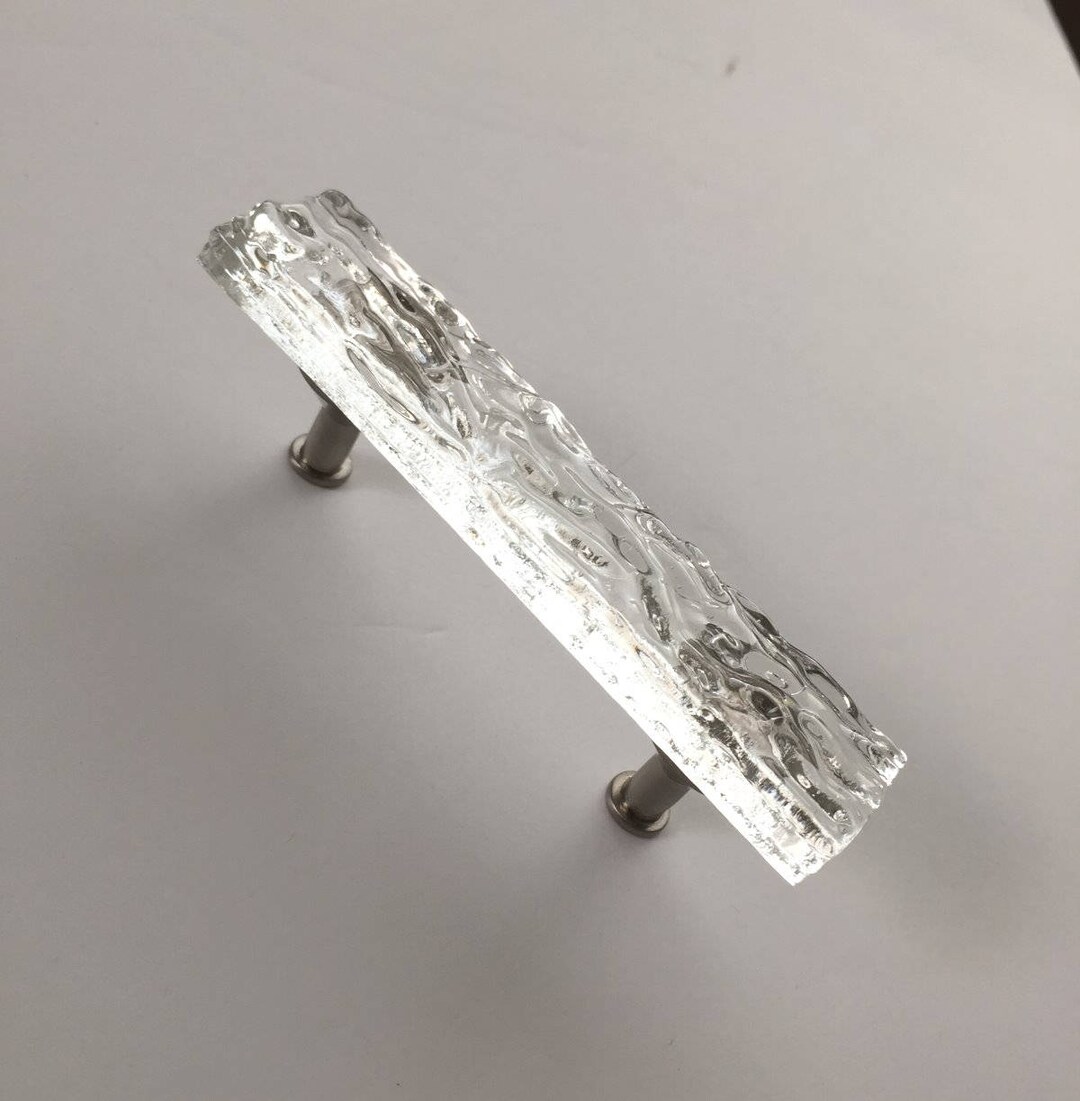 Crystal Clear Glass Kitchen Cabinet Drawer Pull in Wave Design by Uneek ...