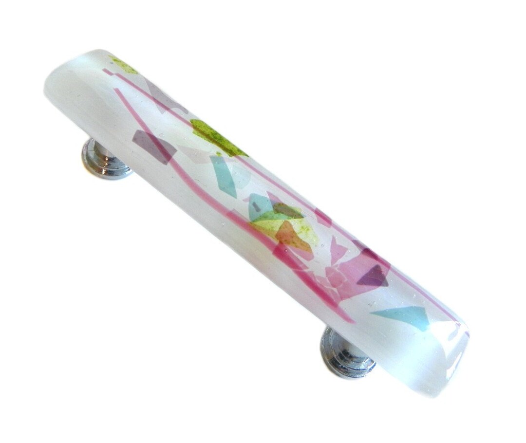 Glass Cabinet Handle in White Spring Art Glass Design. Kitchen Cabinets ...