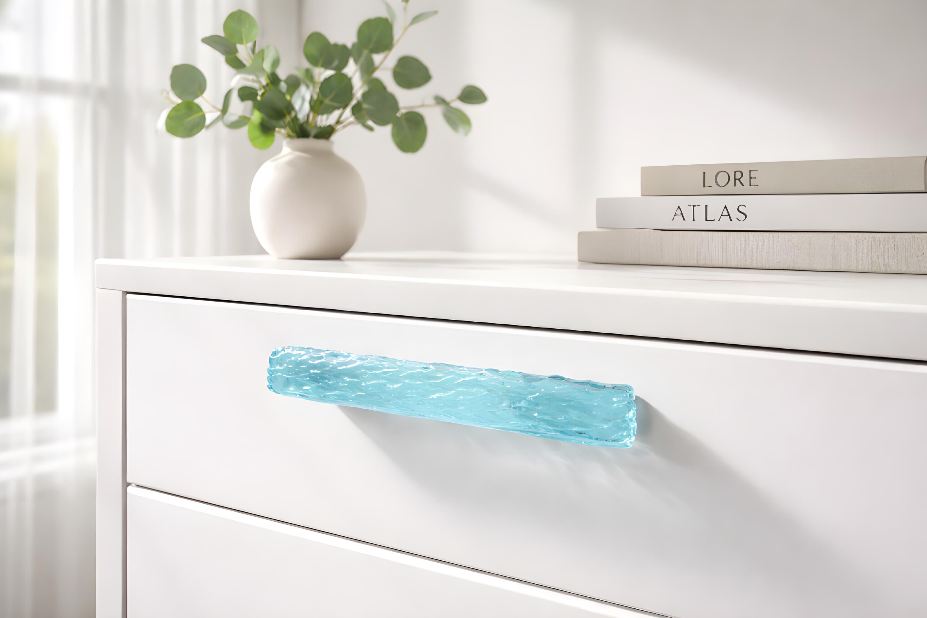 Glass Drawer Pulls in Opaque Blue Wave, Cabinet Hardware and Furniture ...