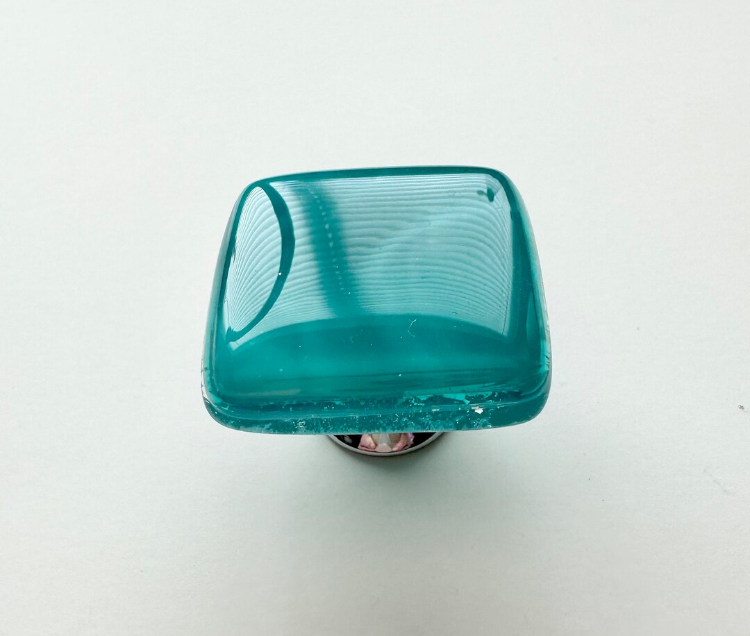 Glass Knob in Teal With White Whisps Fused Glass. Teal Art Glass Knobs and Pulls by Uneek Glass ...