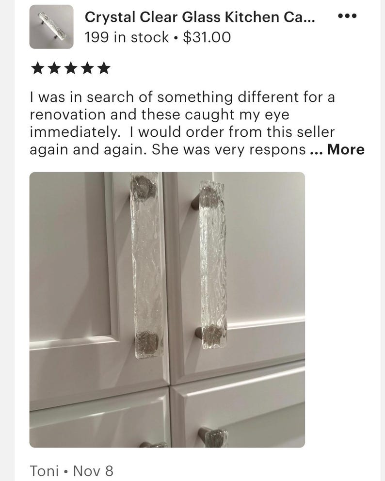 Crystal Clear Glass Kitchen Cabinet Drawer Pull in Wave Design by Uneek ...