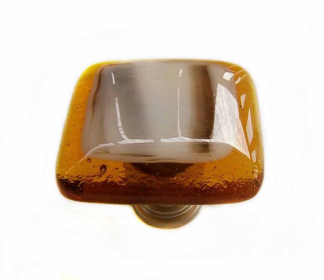 Decorative Glass Cabinet Hardware Knob in Amber and Stone Glass. Glass Kitchen Fused Glass Knobs ...