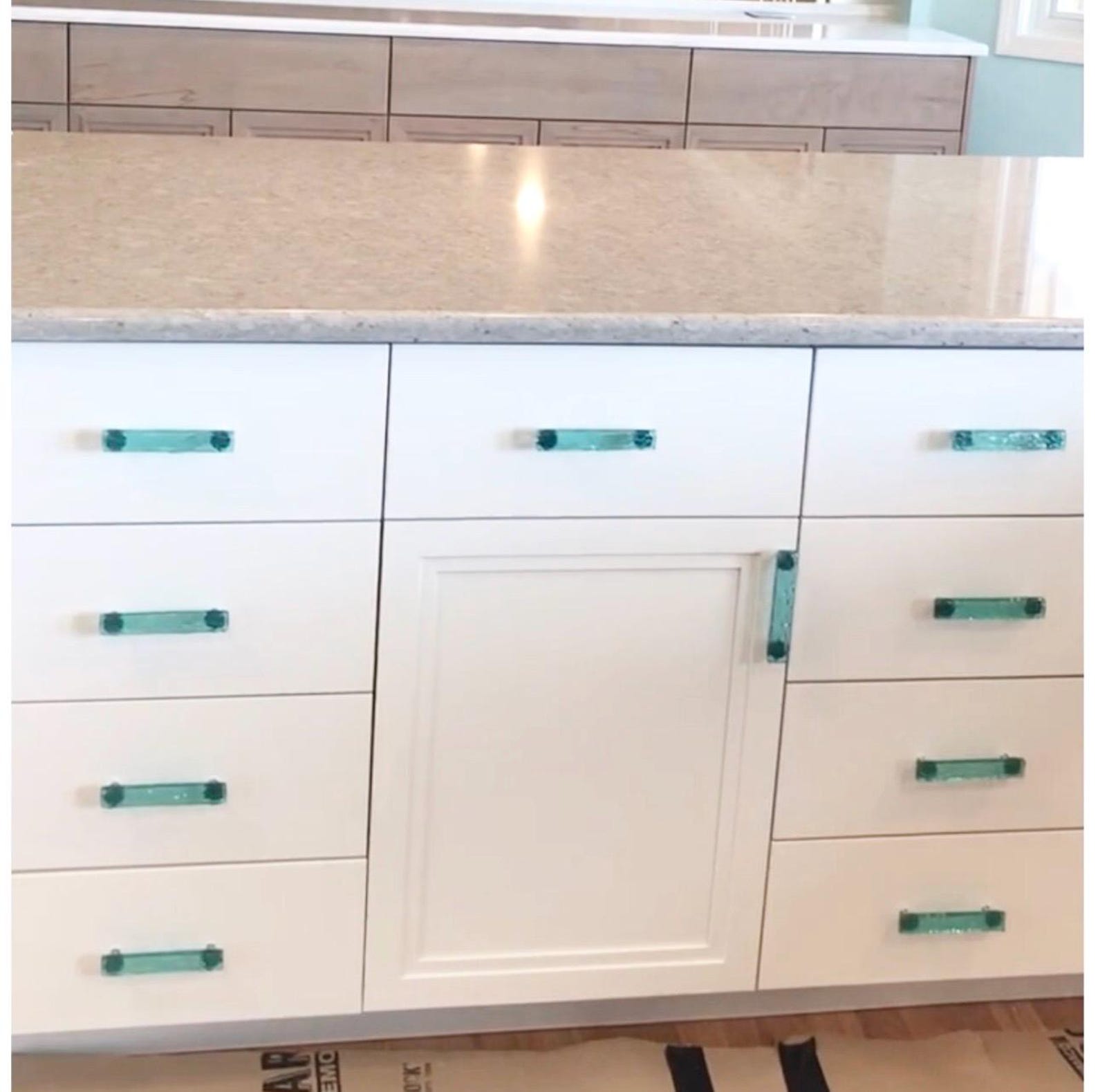 Aqua Blue Wave Kitchen Cabinet Handles in Softly Textured Wave Design ...