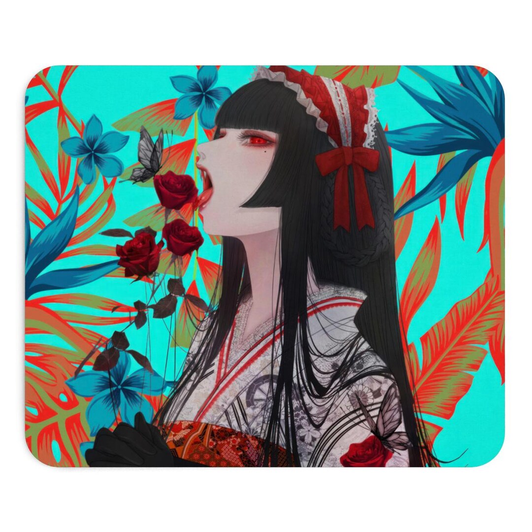 Anime Girl Vampire Geisha Mousepad Anime Floral Digital Art Design ...