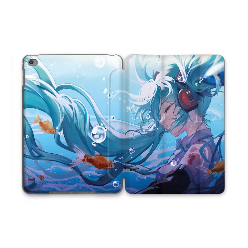 Underwater Anime Girl Swimming Ocean Fish Bubbles iPad Case iPad Air 5 ...