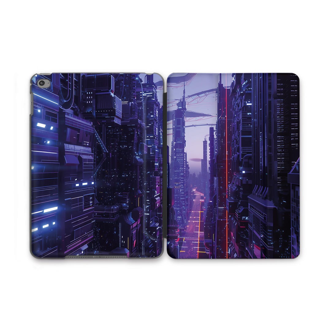Purple City Scape Cyber Punk Fan Art Design iPad Case iPad Air 5 iPad ...