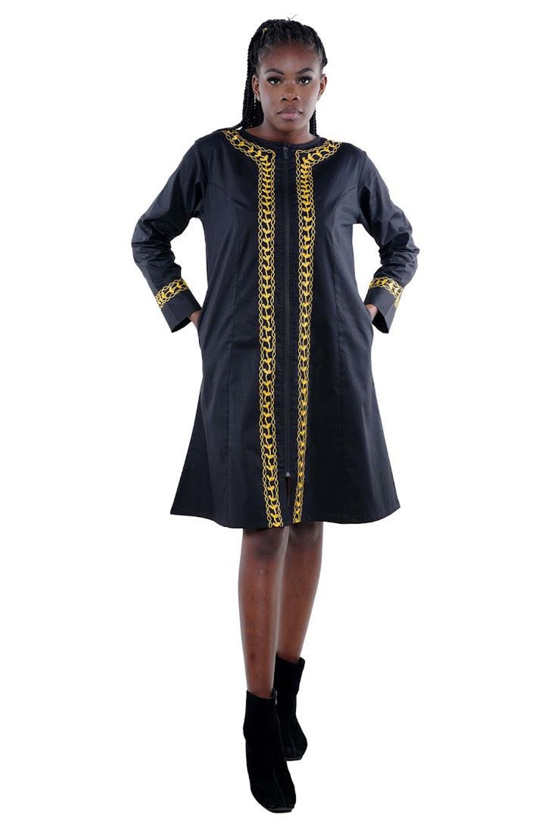 Black Gold Embroidered Jacket Dress - Etsy