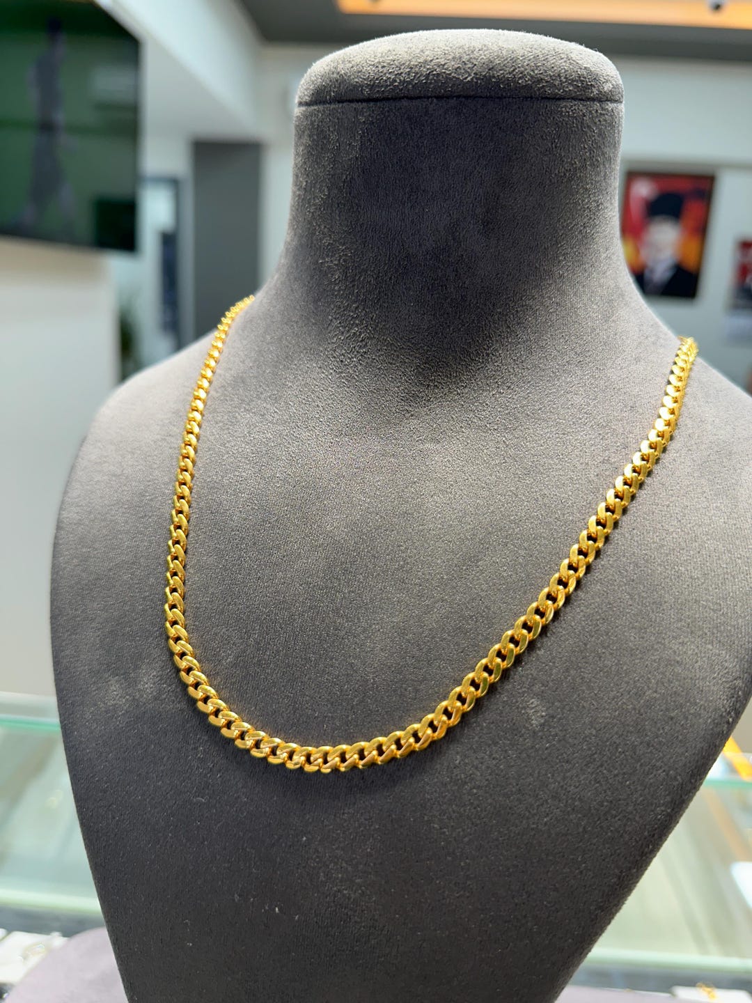 22k Solid Gold Miami Cuban Chain Necklace , 4mm Cuban Chain , 22k Curb ...