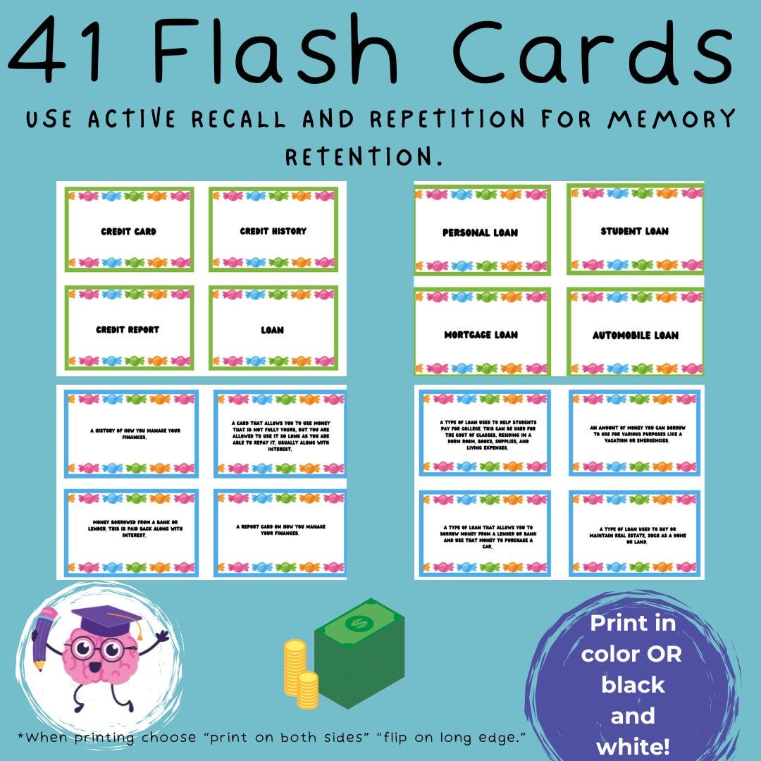 Financial Flash Cards for Kids|finacial Literacy|money Management ...
