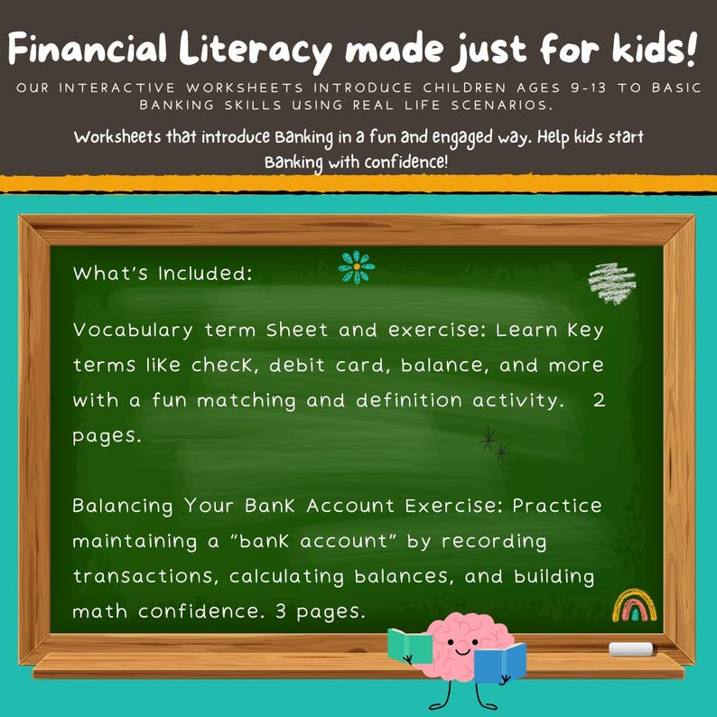 Banking Printable for Kids|financial Literacy| Money Management|banking ...