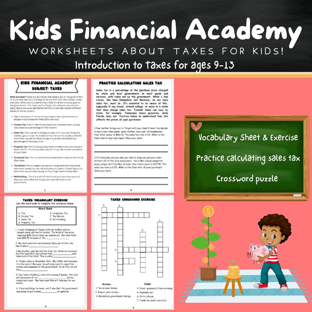 Tax Basics Printable Worksheet for Kids|financial Literacy|money ...