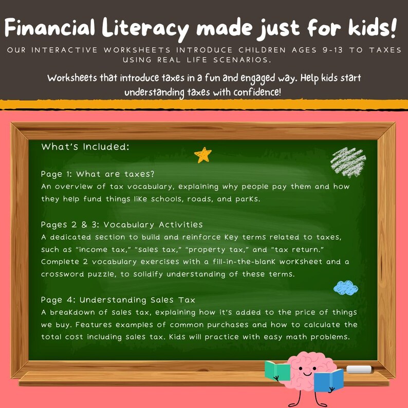 Tax Basics Printable Worksheet for Kids|financial Literacy|money ...