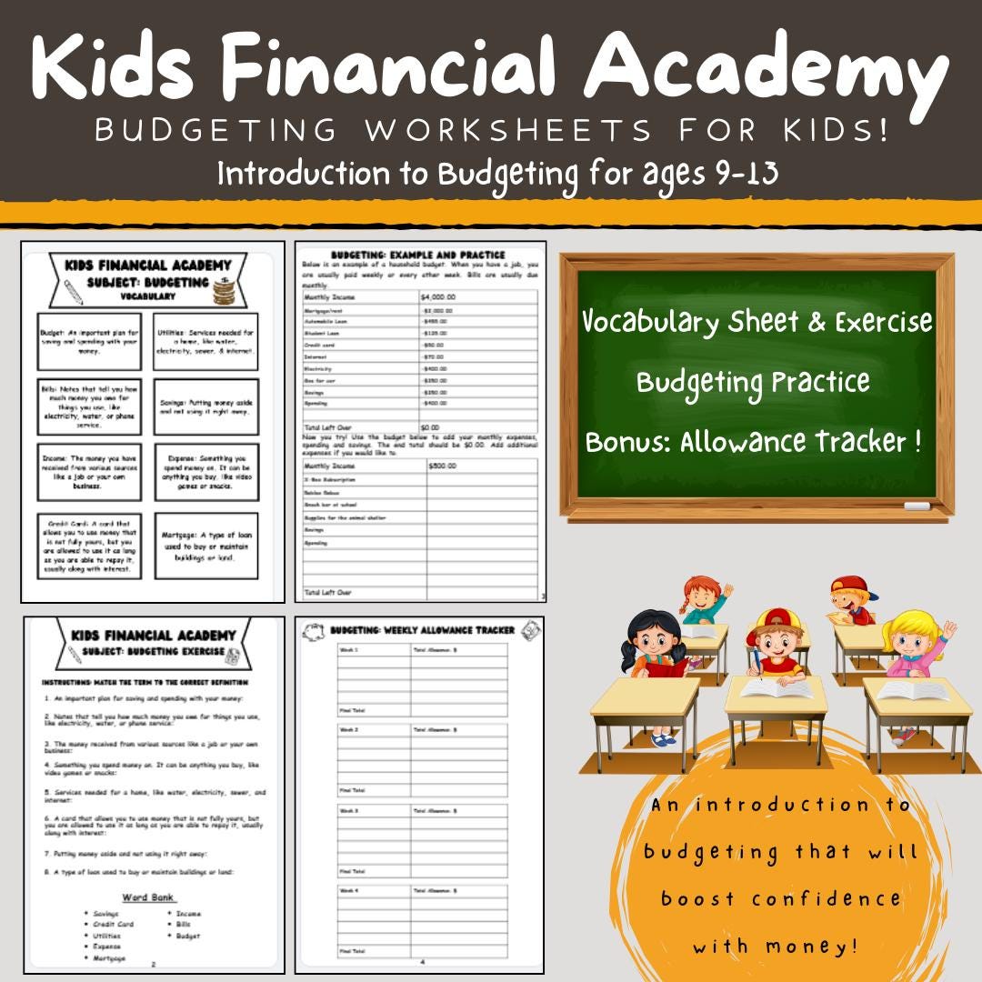 Budgeting Tool Workbook for Kids, Educational Financial Activity ...
