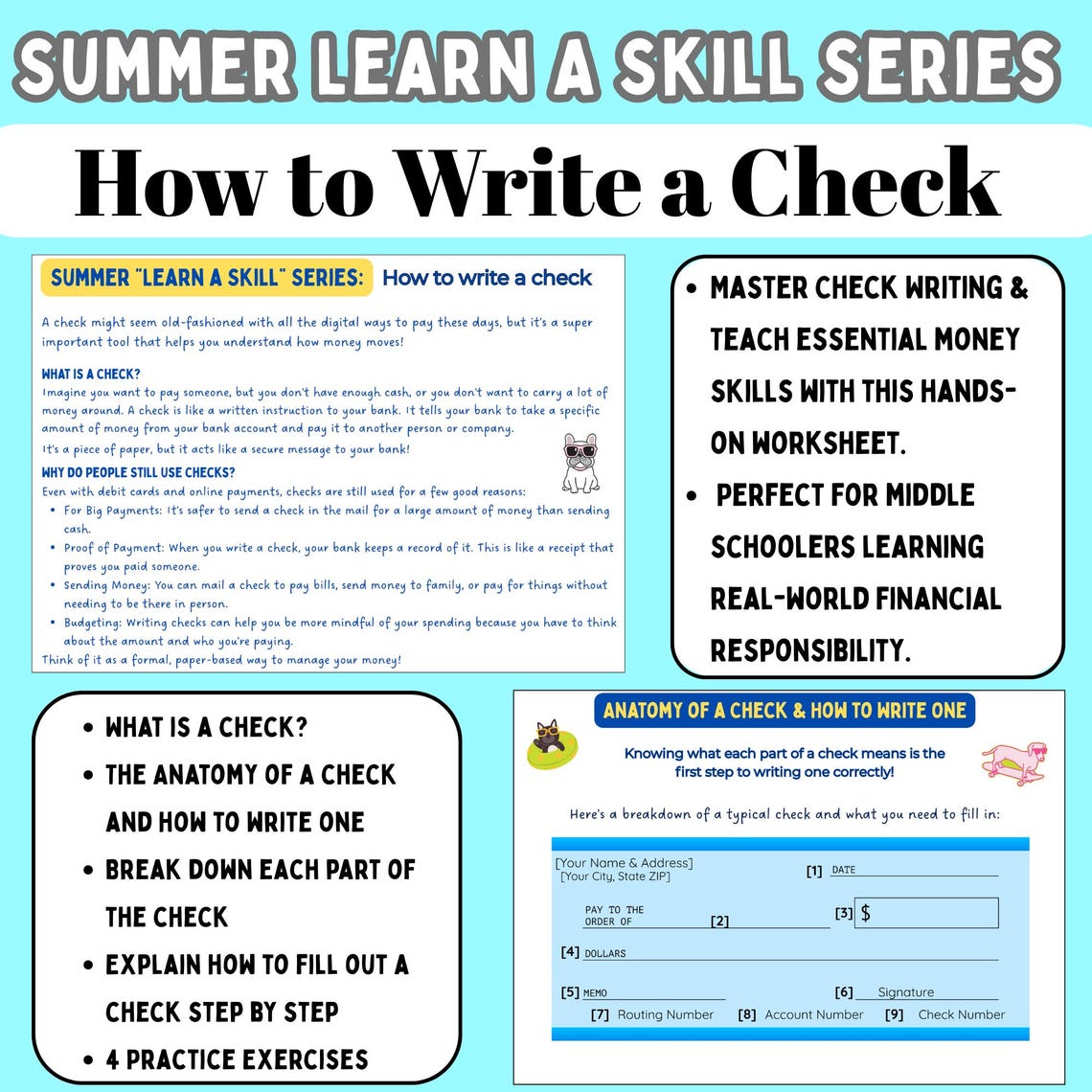 How to Write a Check Printable Activity,middle School Worksheet,kids ...
