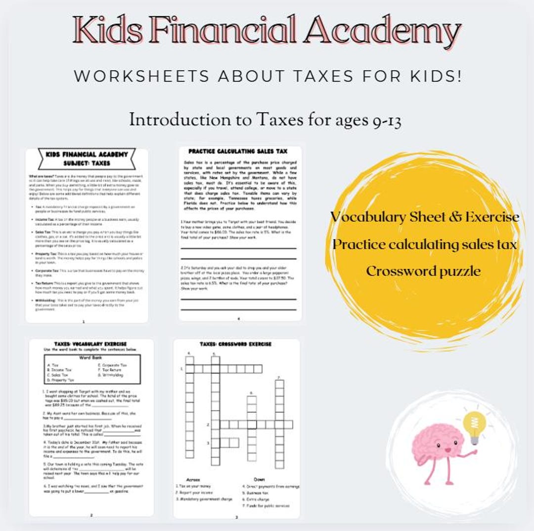 Kids Worksheets About Taxes Printable Financial Literacy Worksheets for ...