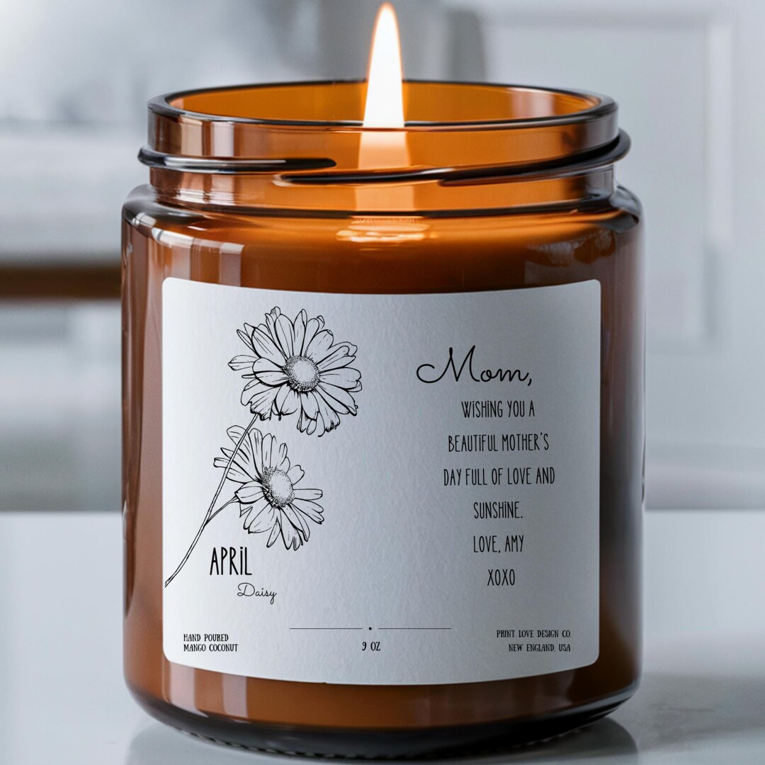 Personalized Birth Flower Candle, Candle Gift for Mom, Custom Birthday ...