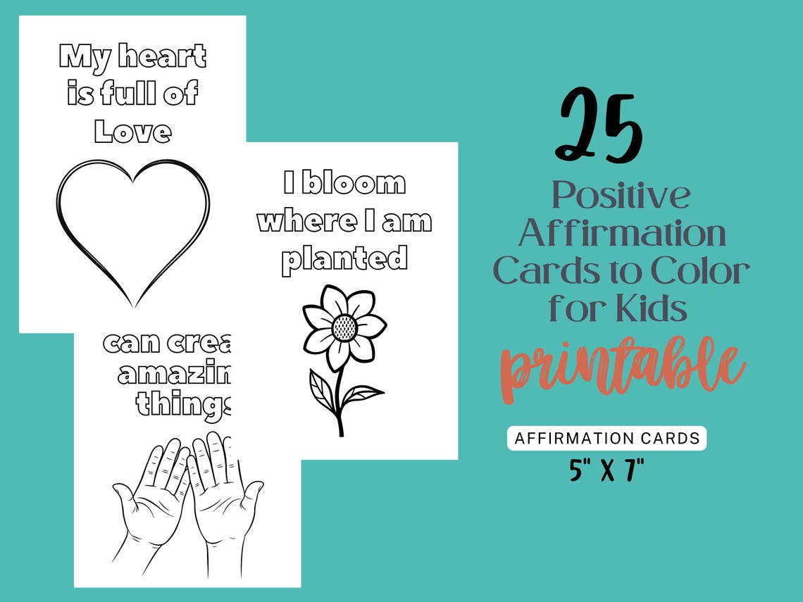 Positive Affirmation Cards to Color for Kids: Coloring Pages (PDF ...