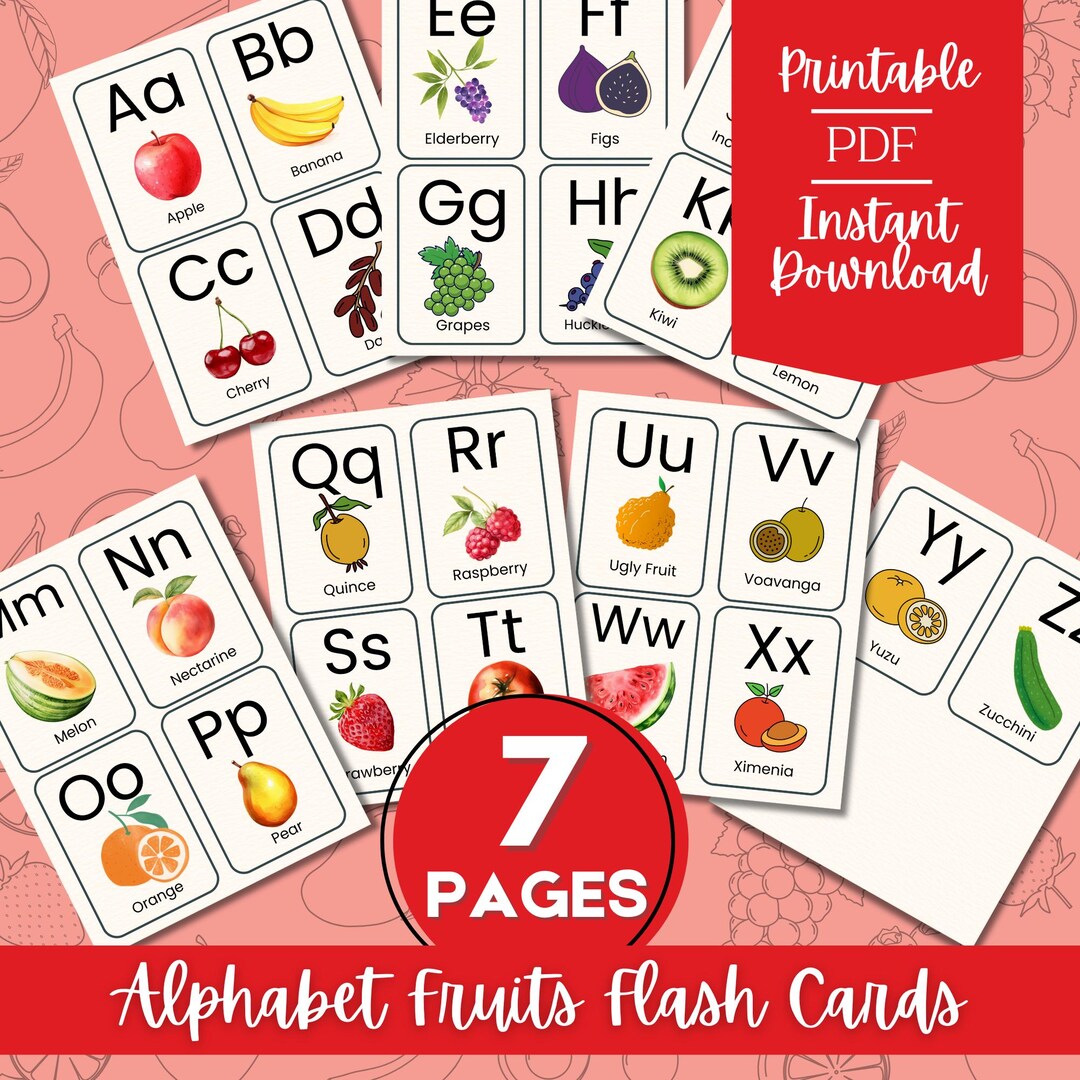 Alphabet Fruits Flash Cards / Printable ABC Flash Cards / Fruit Flash ...