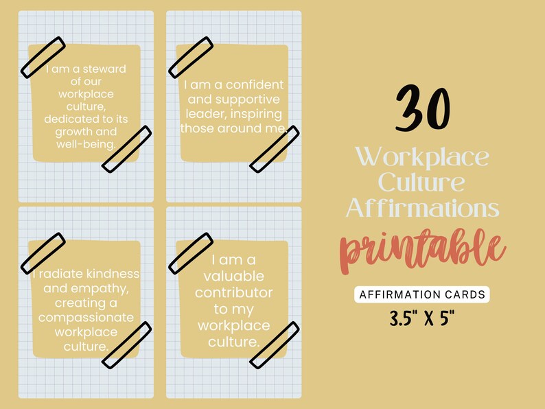 Workplace Culture Affirmation Cards, Printable 3.5" X 5" Affirmation ...