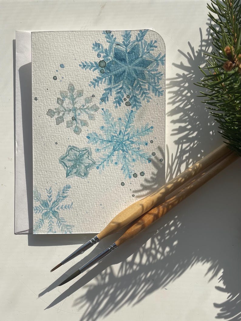 Christmas Card | Hand Painted Snowflakes | Watercolor - Etsy