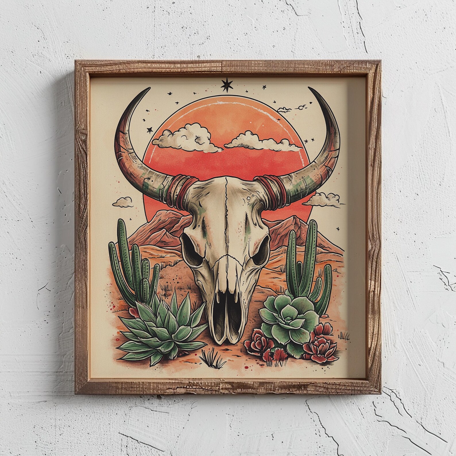 Vintage Western Longhorn Bull Skull Fine Art Print & Wild West Art ...