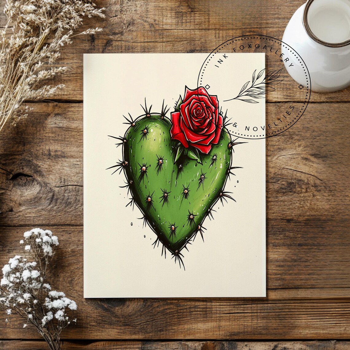 Cactus Heart Traditional Tattoo Flash Art Print – Vintage-style Nopal ...