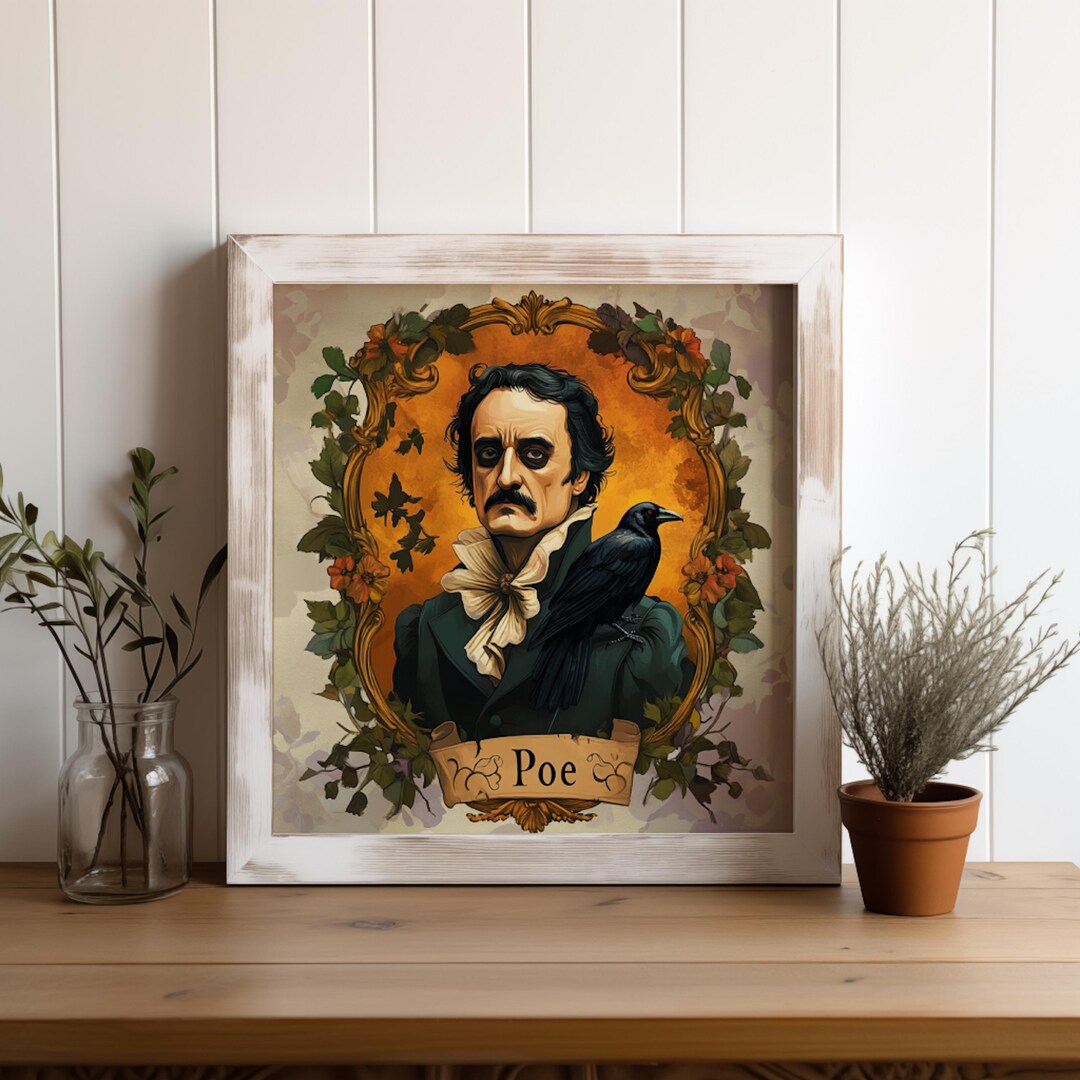 Vintage Edgar Allan Poe Retro Wall Art - Gothic Portrait, Classic ...