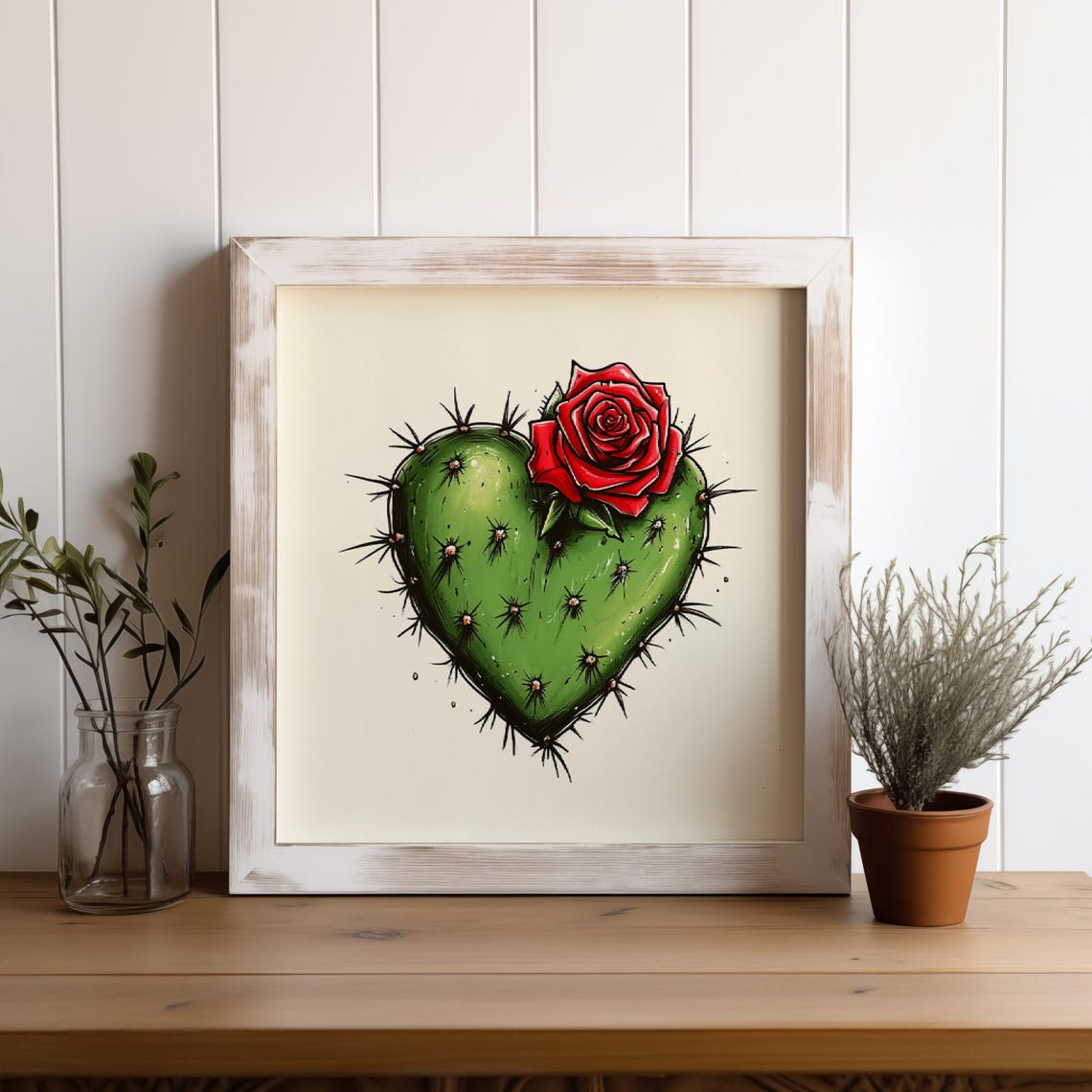 Cactus Heart Traditional Tattoo Flash Art Print – Vintage-style Nopal ...