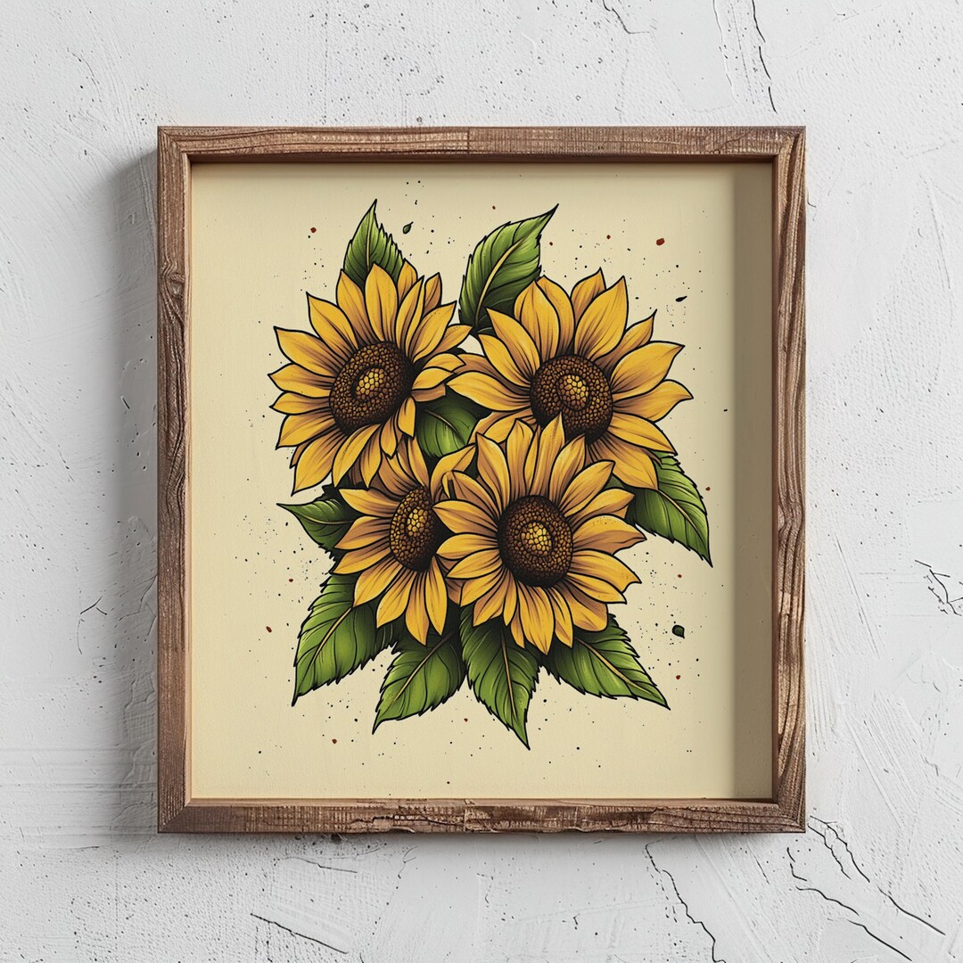 Vintage-inspired Sunflower Tattoo Flash — Retro Flower & Wildlife Art ...
