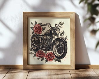 Vintage Motorcycle & Traditional Tattoo Flash Art Print- Cafe Racer Ink ...