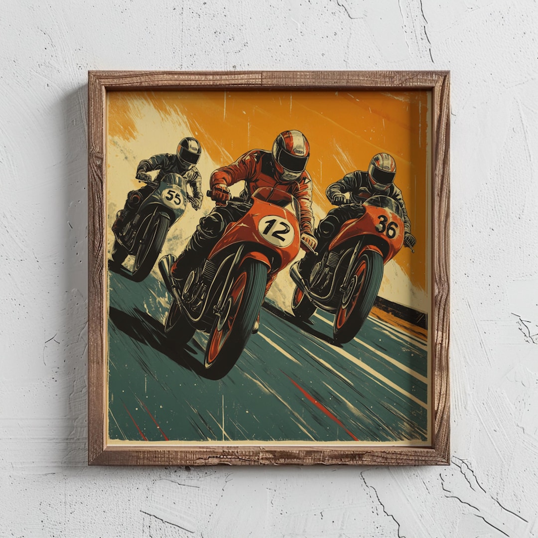 Moto GP Racer Retro Motorcycle & Traditional Tattoo Flash Art Print ...
