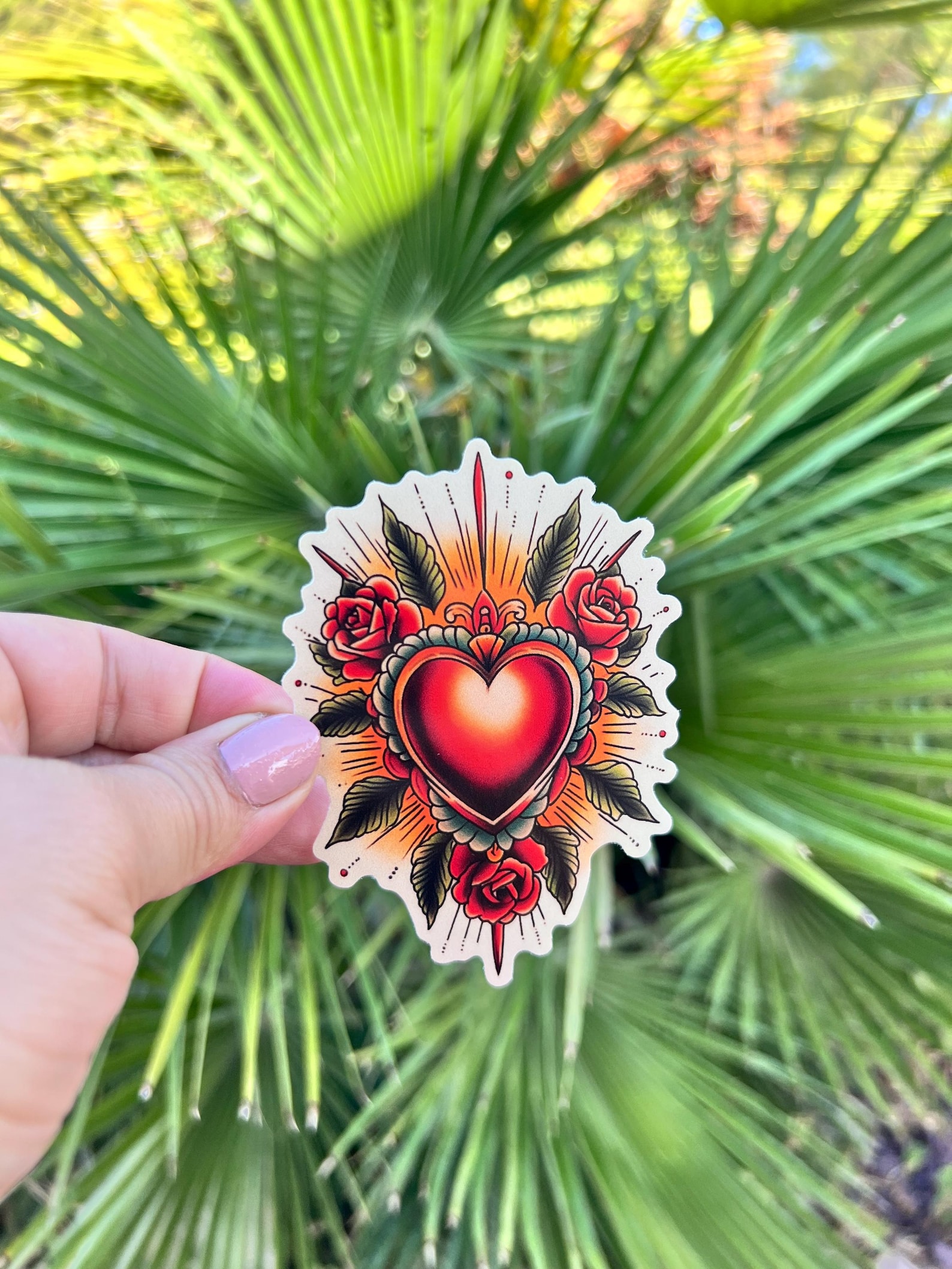Sacred Heart Retro Traditional Tattoo Flash Art Vinyl Sticker- Ink ...