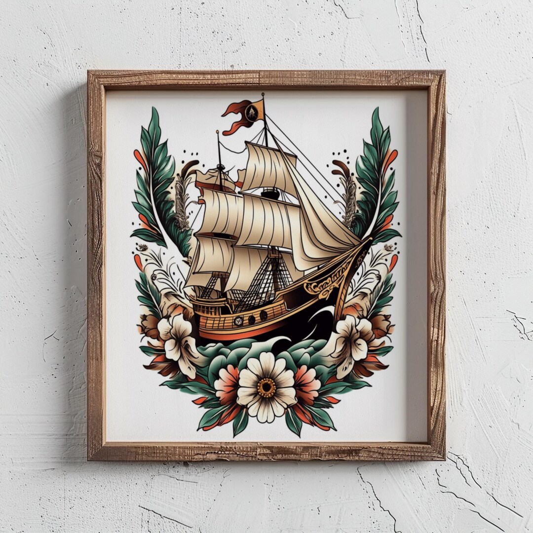 Maritime Nautical Ship, Sea Vintage Tattoo Flash, Vintage Ocean Marine ...