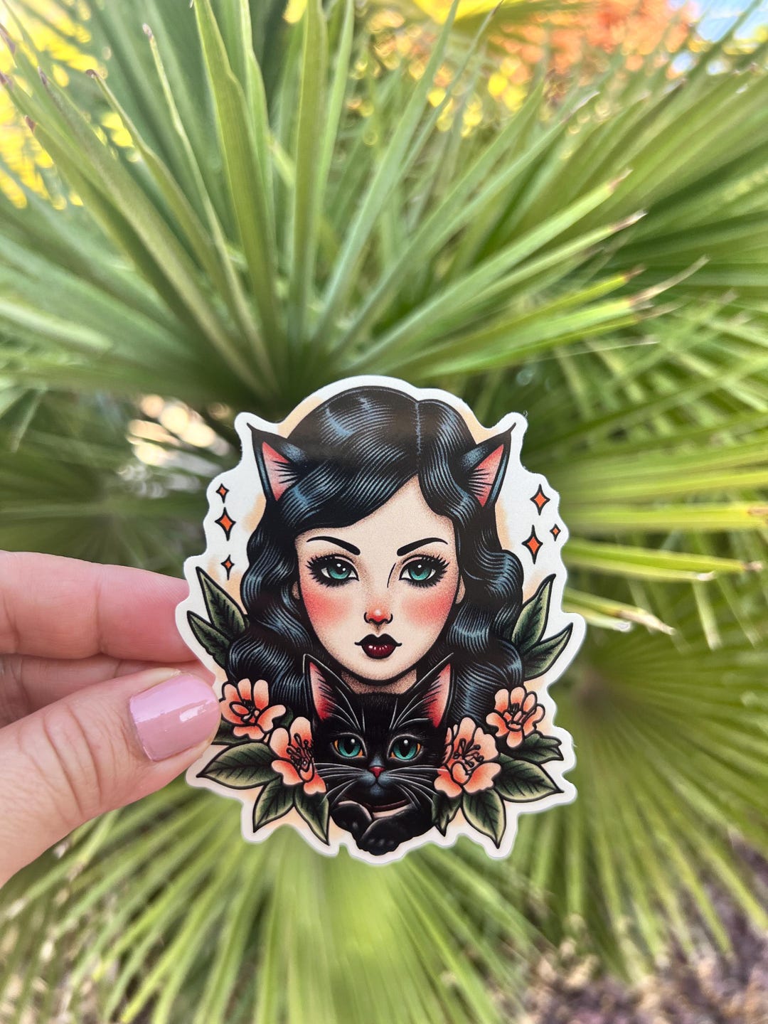 Vintage Cat Lady Retro Art - Cat Vinyl Sticker -feline Decor, Antique ...