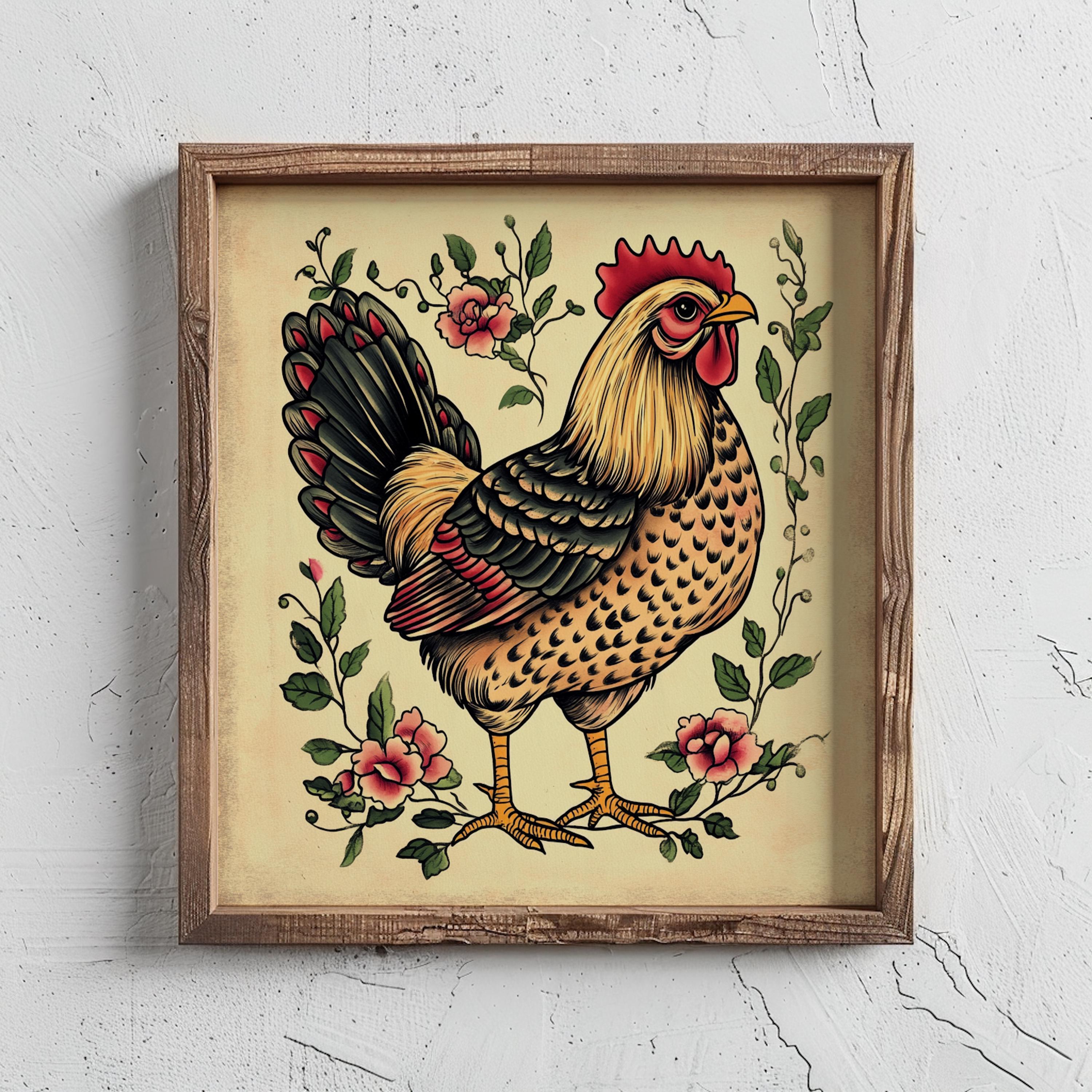 Vintage Woodland Chicken Art Print – Rustic Wildlife Wall Decor ...