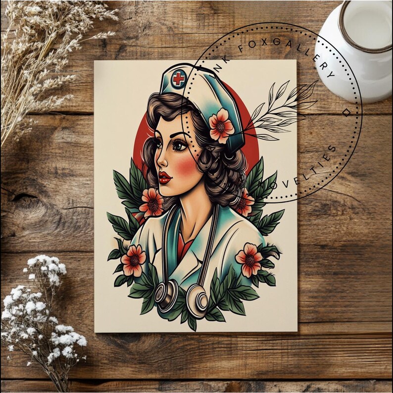 Vintage Nurse Retro- Classic Portrait, Medical Decor - Nurse Portrait ...