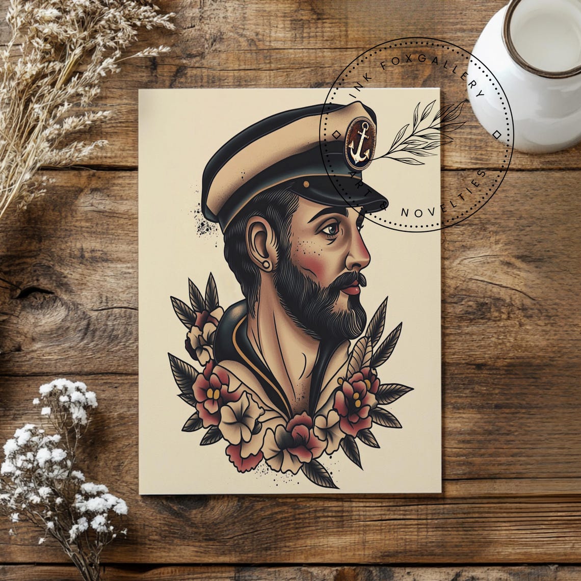 Old-school Sailor Jerry Nautical Captain Portrait – Vintage Tattoo ...