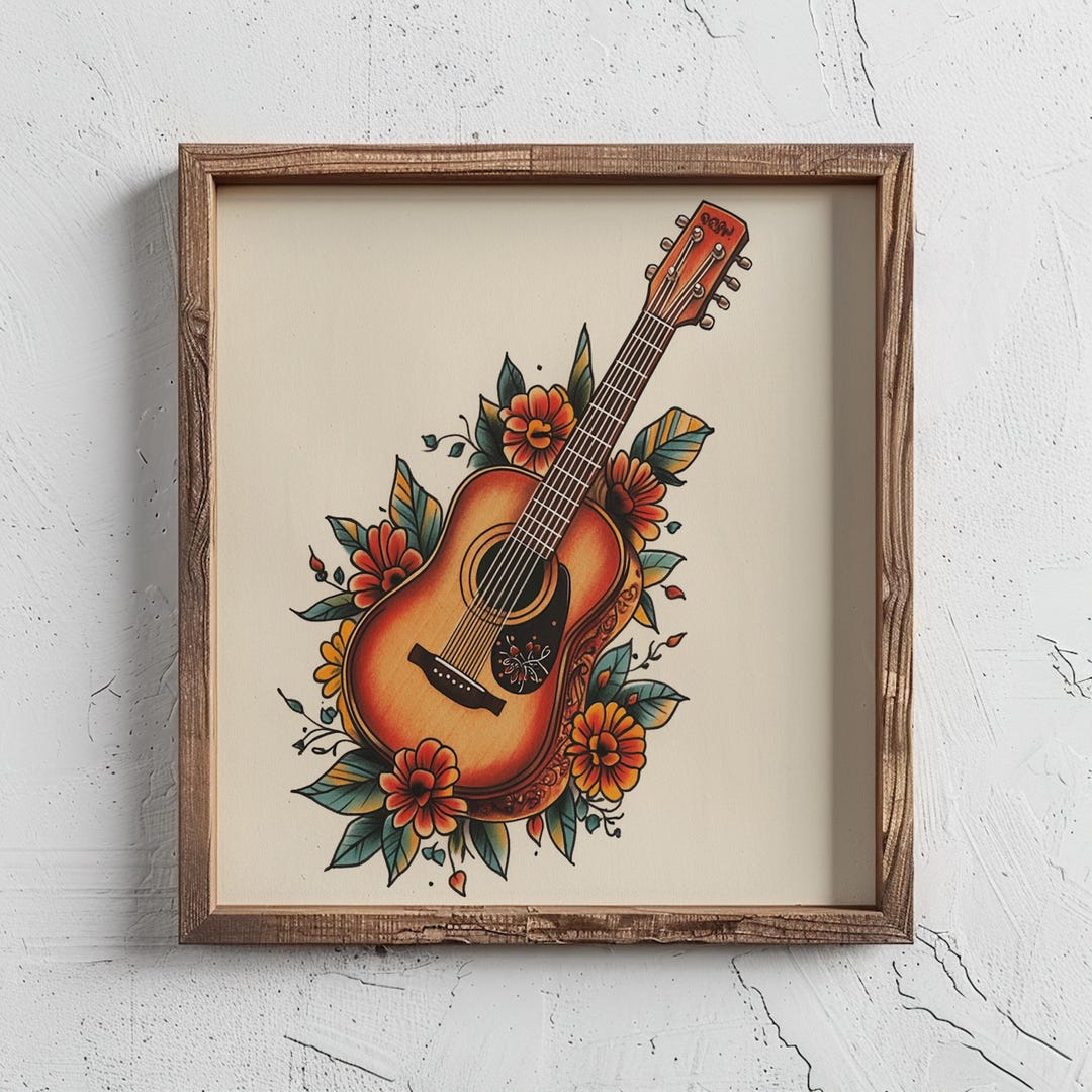 Vintage Western Guitar Fine Art Print & Tattoo Flash Wild West Art ...