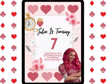 Rise of Red Birthday Invitation, Bridget, Queen of Hearts, Digital ...