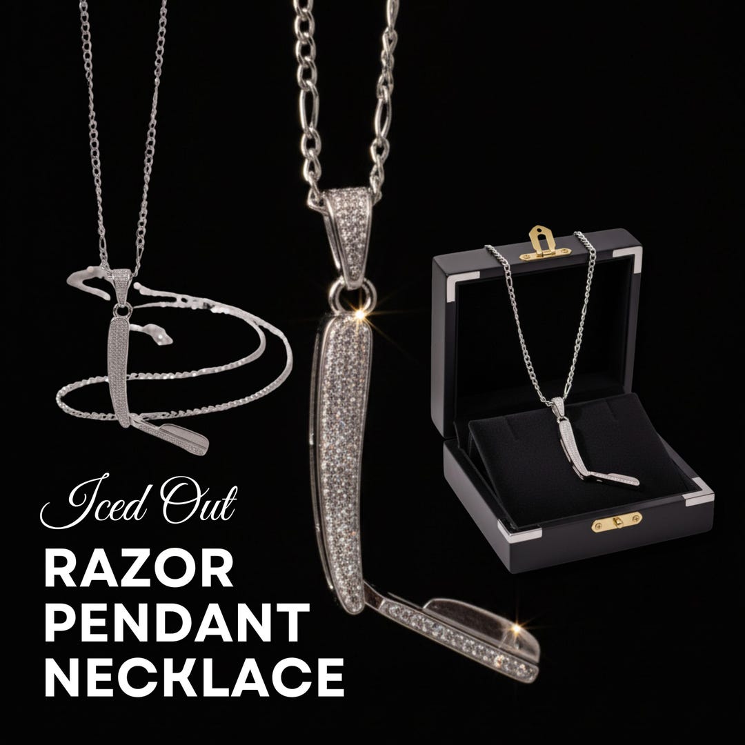 Iced Out Razor Pendant Necklace | Silver-tone Figaro Chain - Etsy