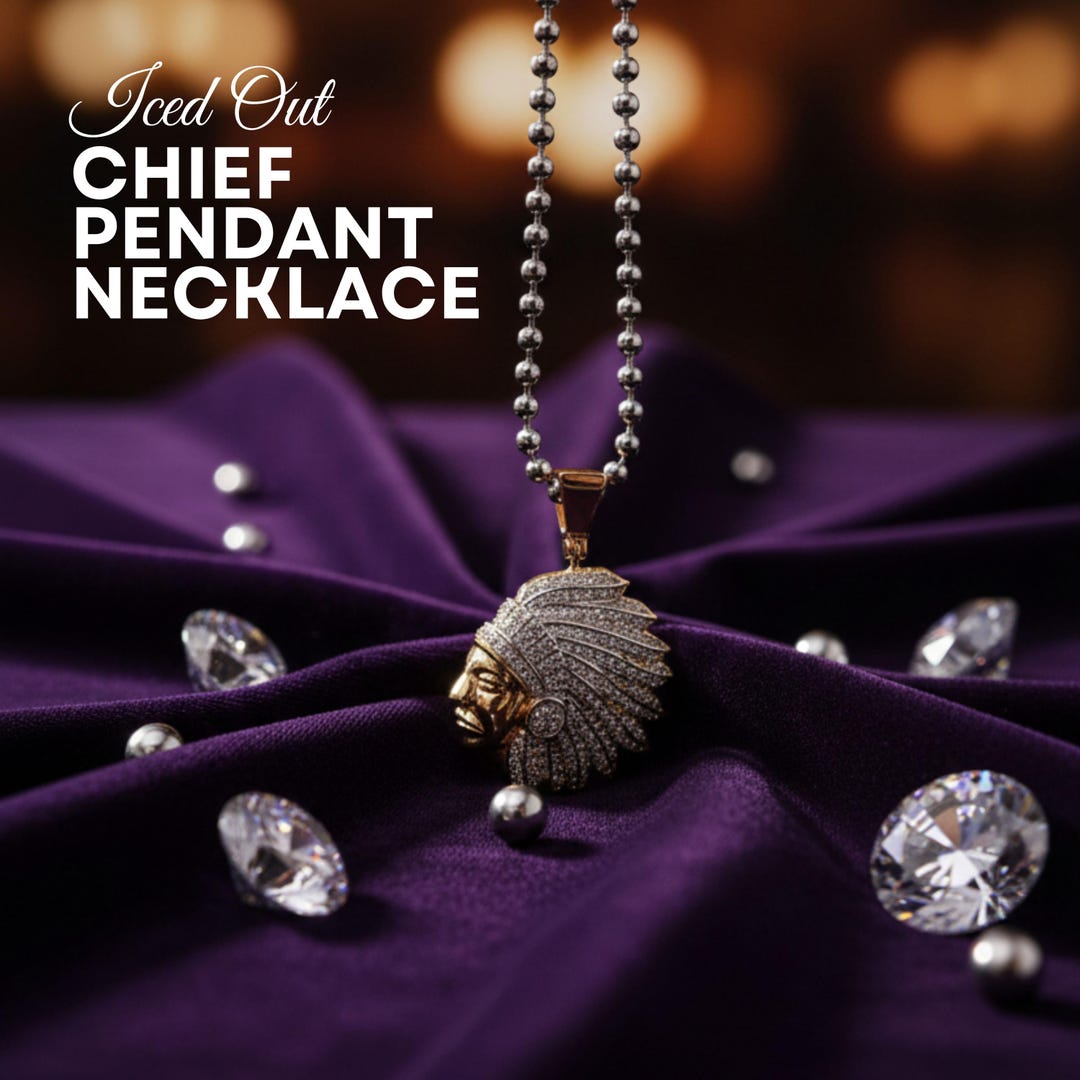 Iced Out Chief Pendant Necklace | Two-tone Gold & Silver Pavé Headdress ...