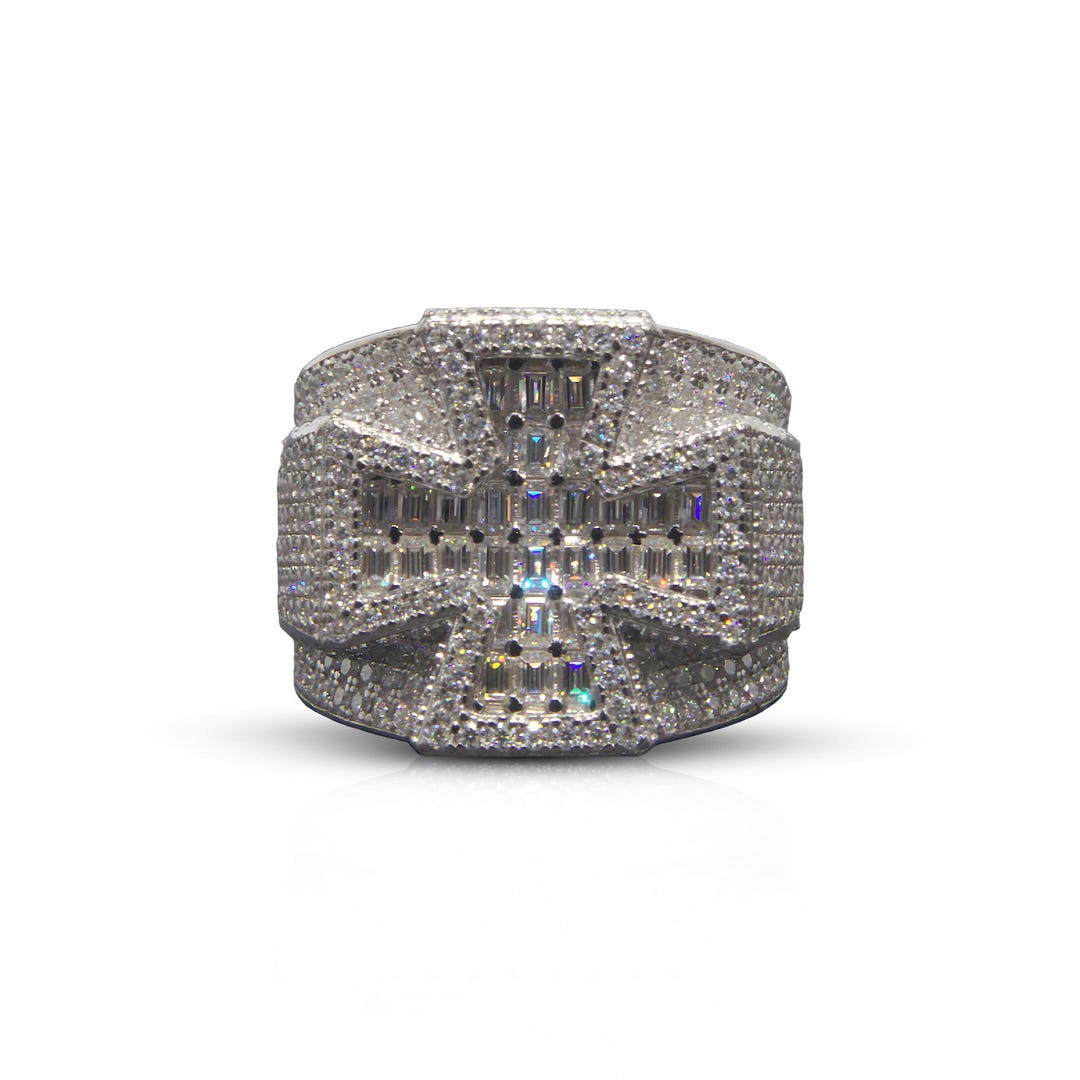 Full Iced Out Cross Diamond Ring, Hip Hop Moissanite Men's Ring Custom ...