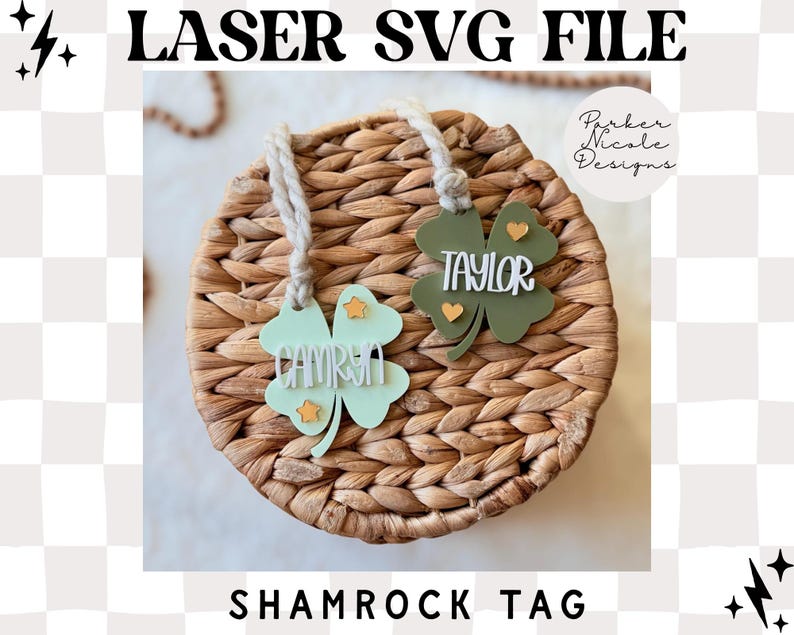 Shamrock Gift Tag SVG File, Shamrock Basket Tag Laser Ready File, St ...