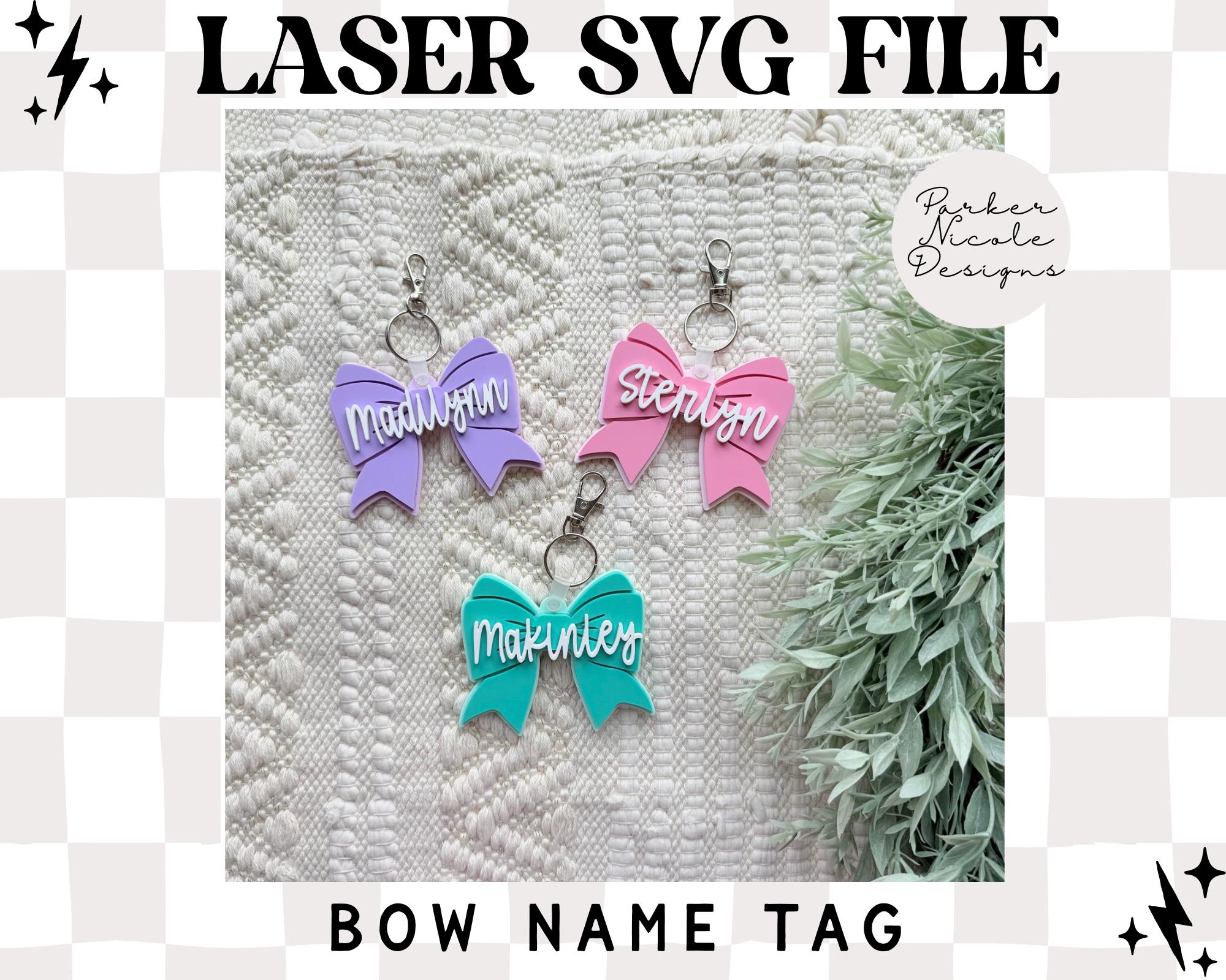 Bow Bag Tag SVG, Bow Gift Tag, Name Bow Tag, Retro Bow Basket Tag Laser ...